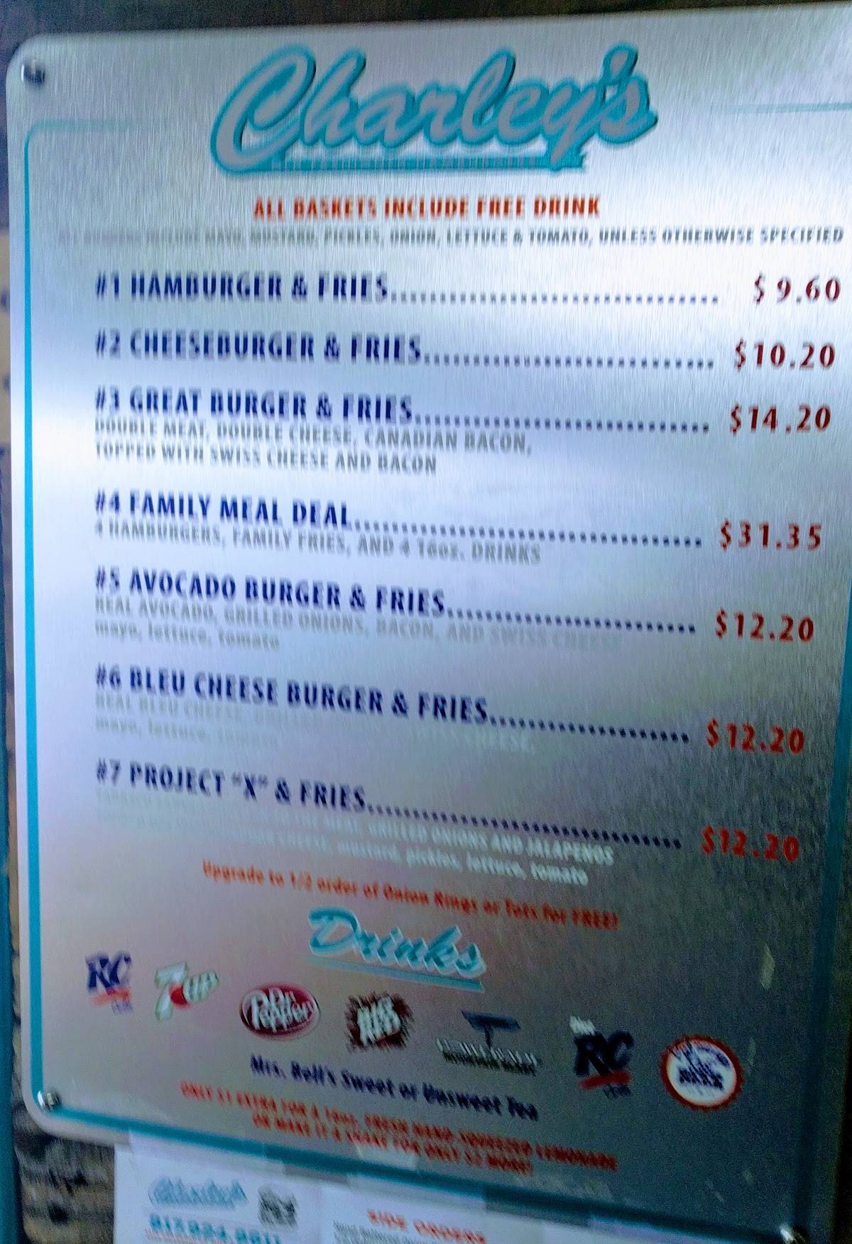 Menu at Charley's Old Fashioned Hamburgers restaurant, Fort Worth ...