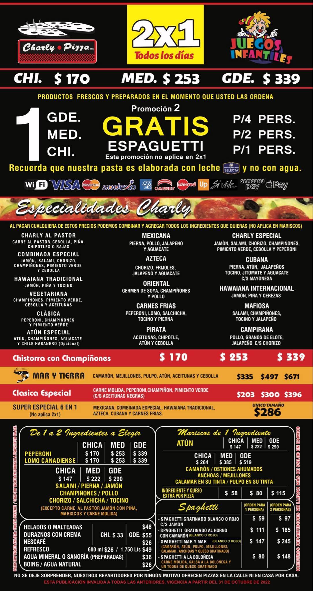 Carta del restaurante Charly Pizza Jardines del Morelos, Ecatepec, Av ...