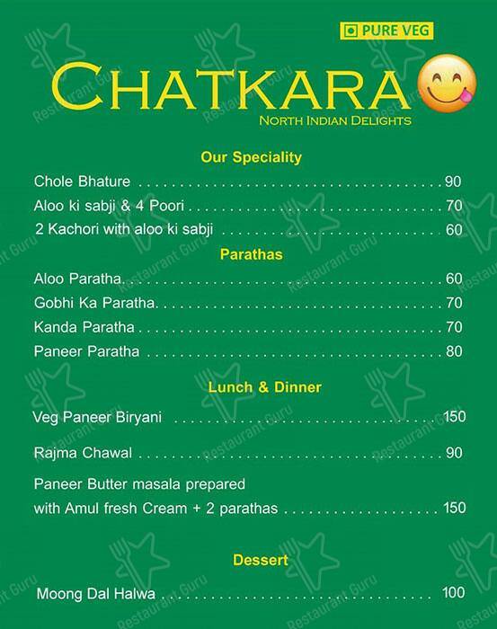 Menu at Chatkara, North India Delights, Mira Bhayandar