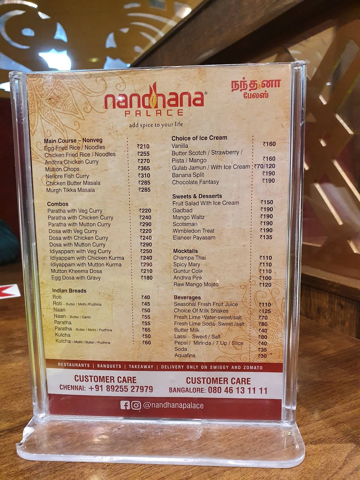Menu at Nandhana Palace - Andhra Style Restaurant, Chennai
