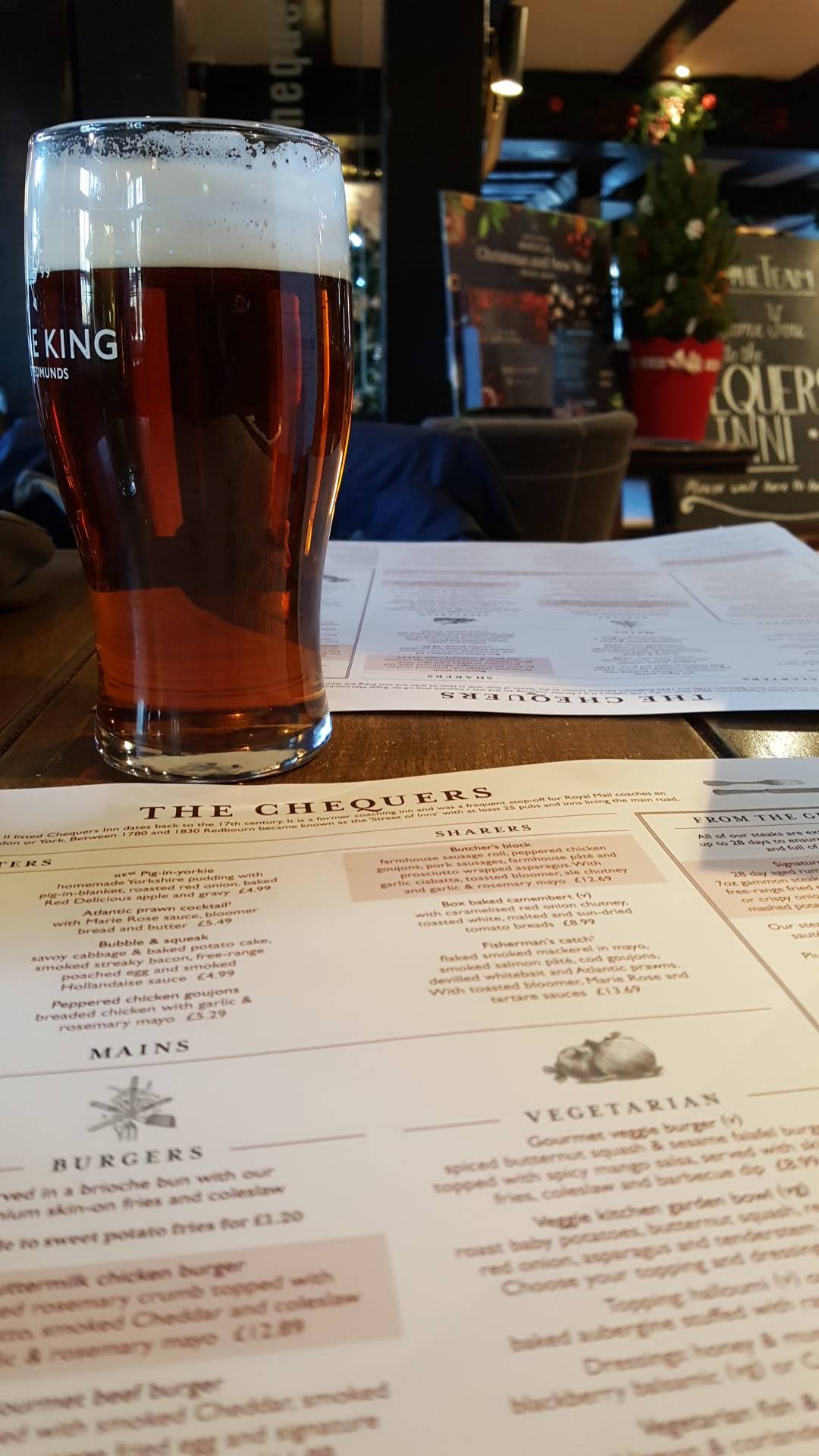 Menu at Chequers Inn pub & bar, St Albans, St Albans Rd