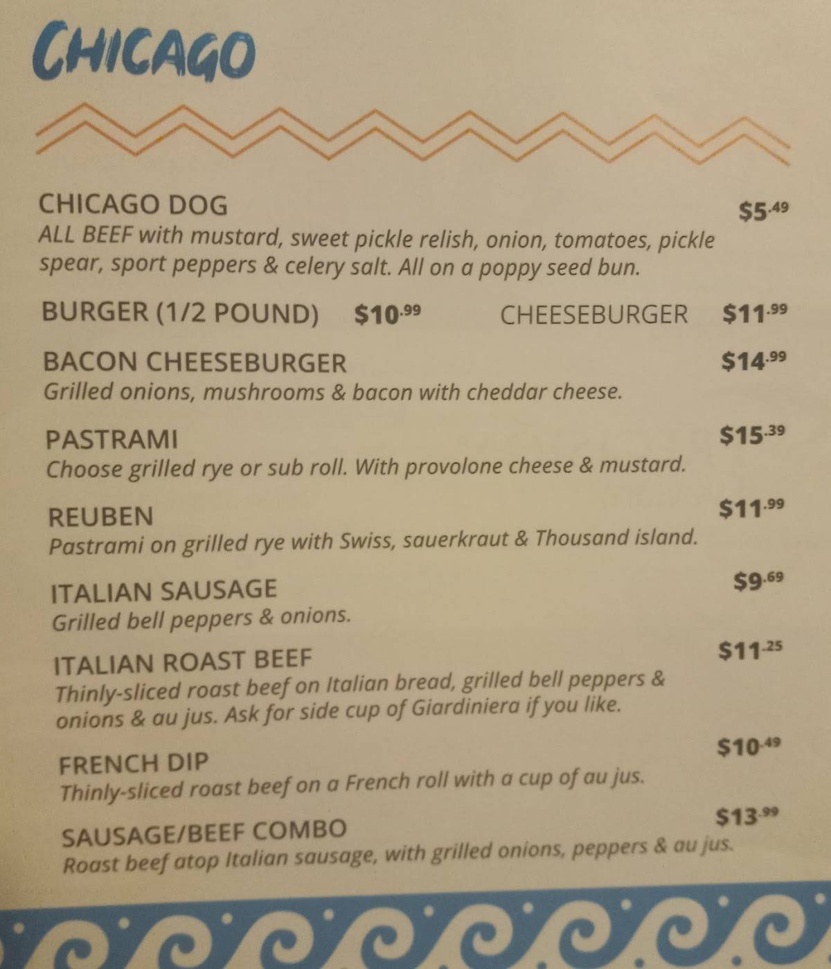 Menu at Chicago Greek restaurant, Mesquite
