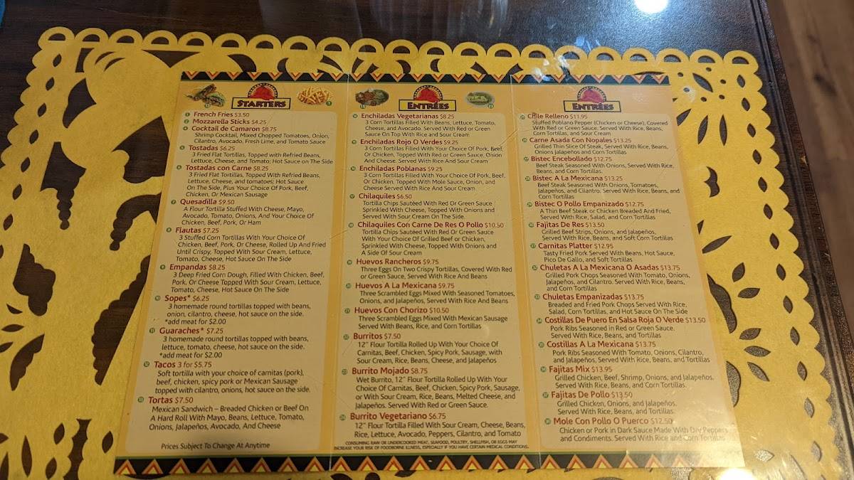 Menu at Chicano's Restaurant, Scranton, 427 Cedar Ave