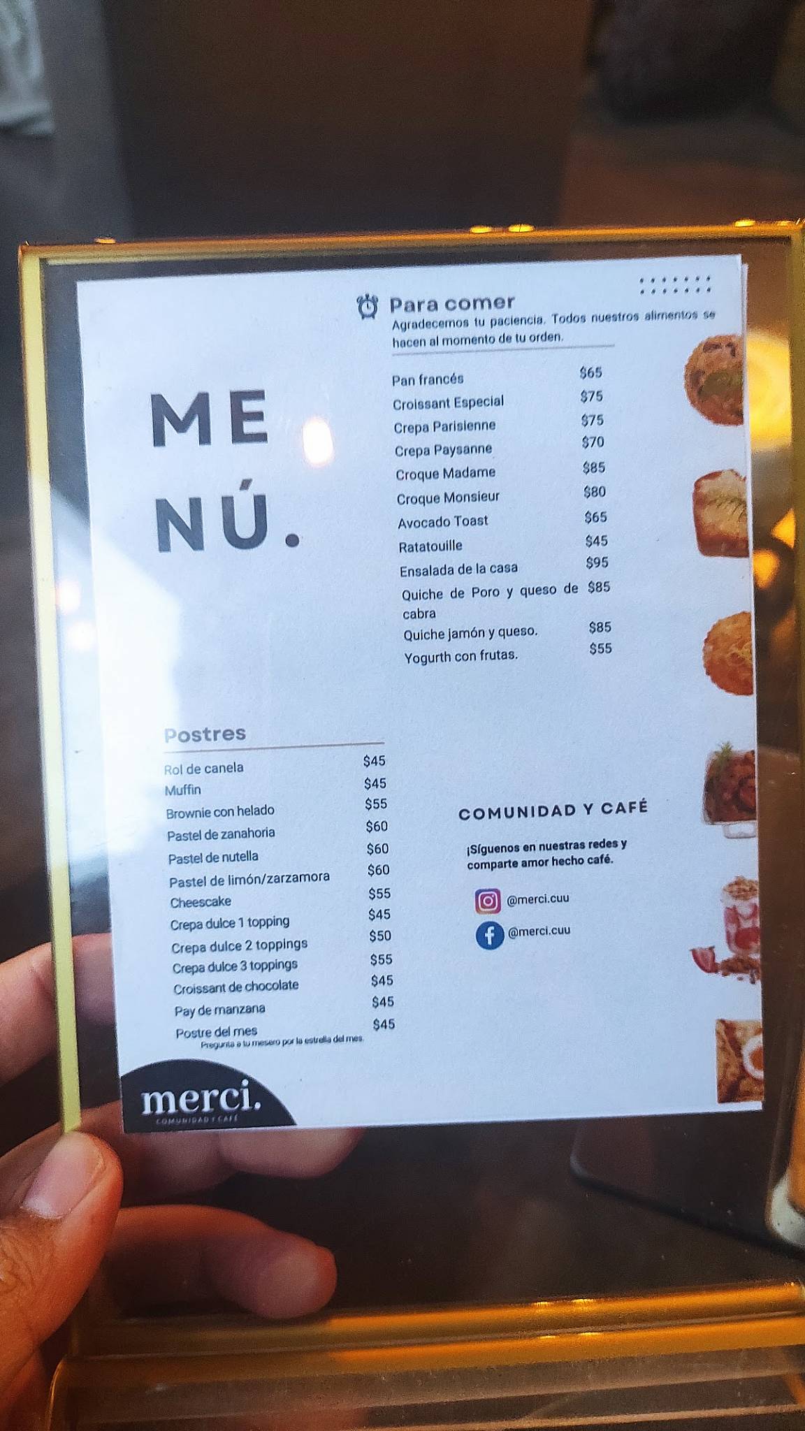 Menu at merci cafe, Chihuahua