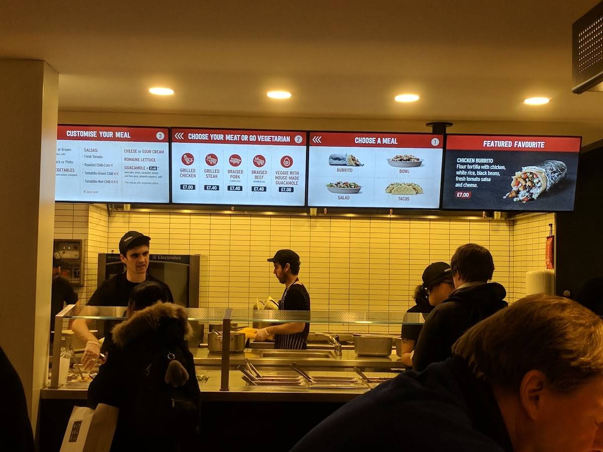 Menu at Chipotle Mexican Grill fast food, London, 114-116 Charing Cross Rd