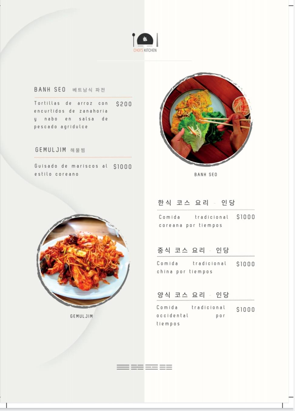 Menu at Choi's Kitchen sonata 최가네 식당 restaurant, San Andres Cholula