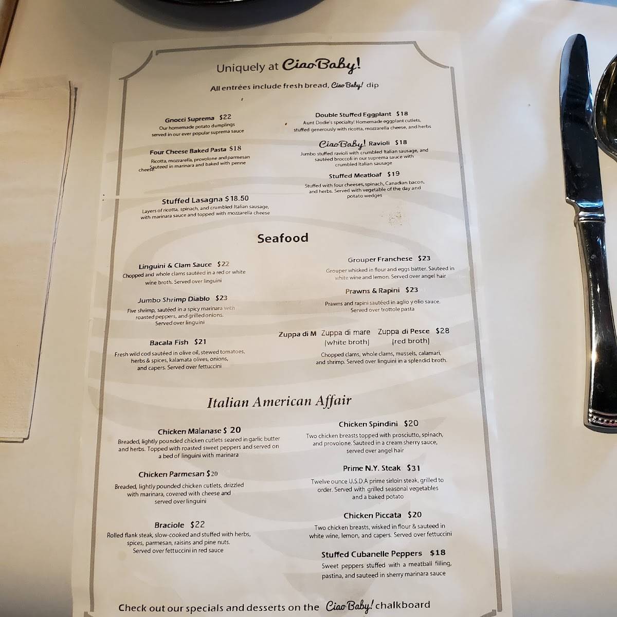 Menu at Ciao Baby! restaurant, Barrington