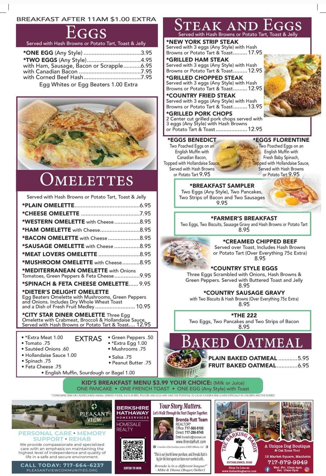 Menu at City Star Diner restaurant, Manheim