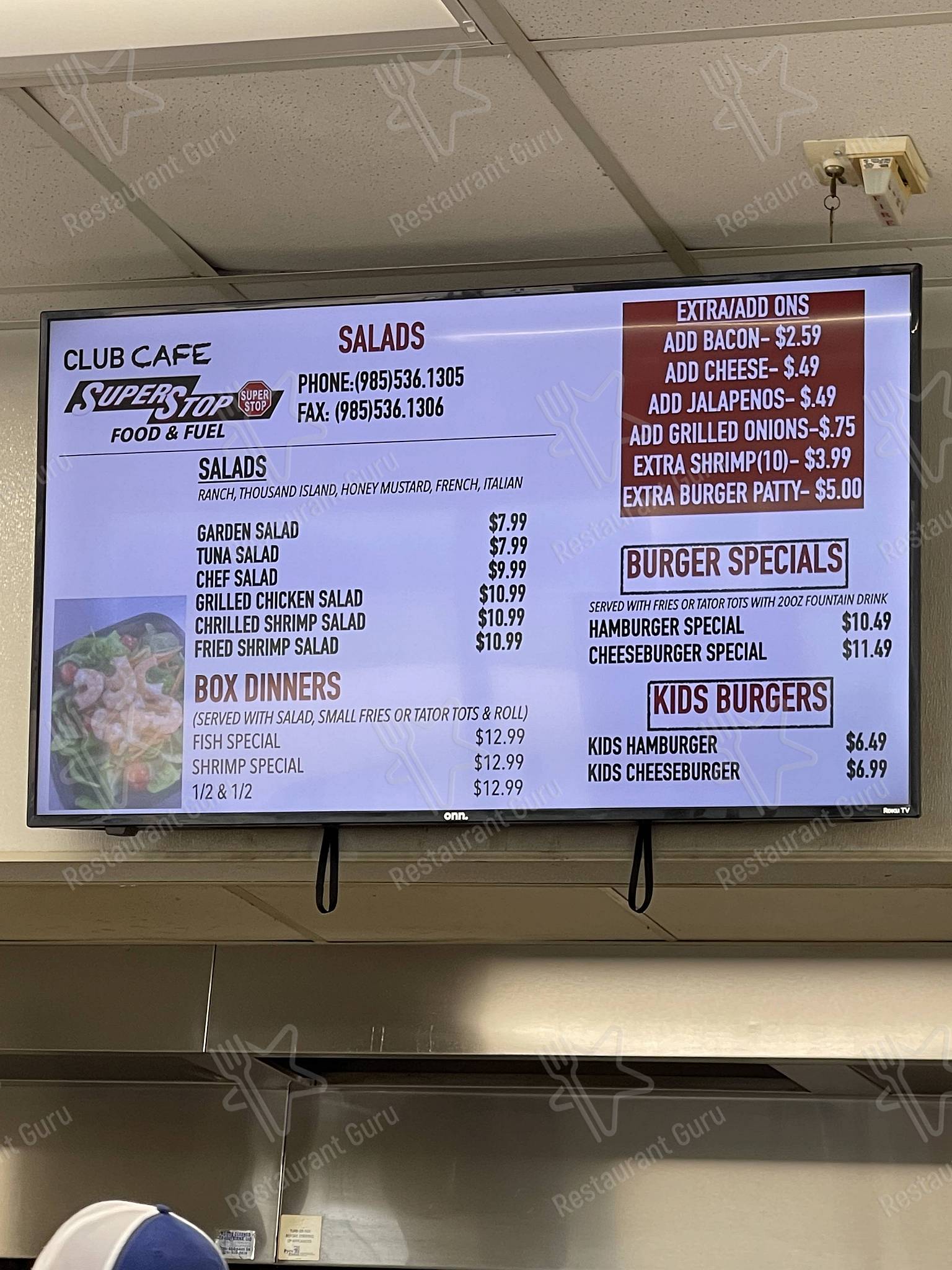 Menu at Club Cafe, Reserve