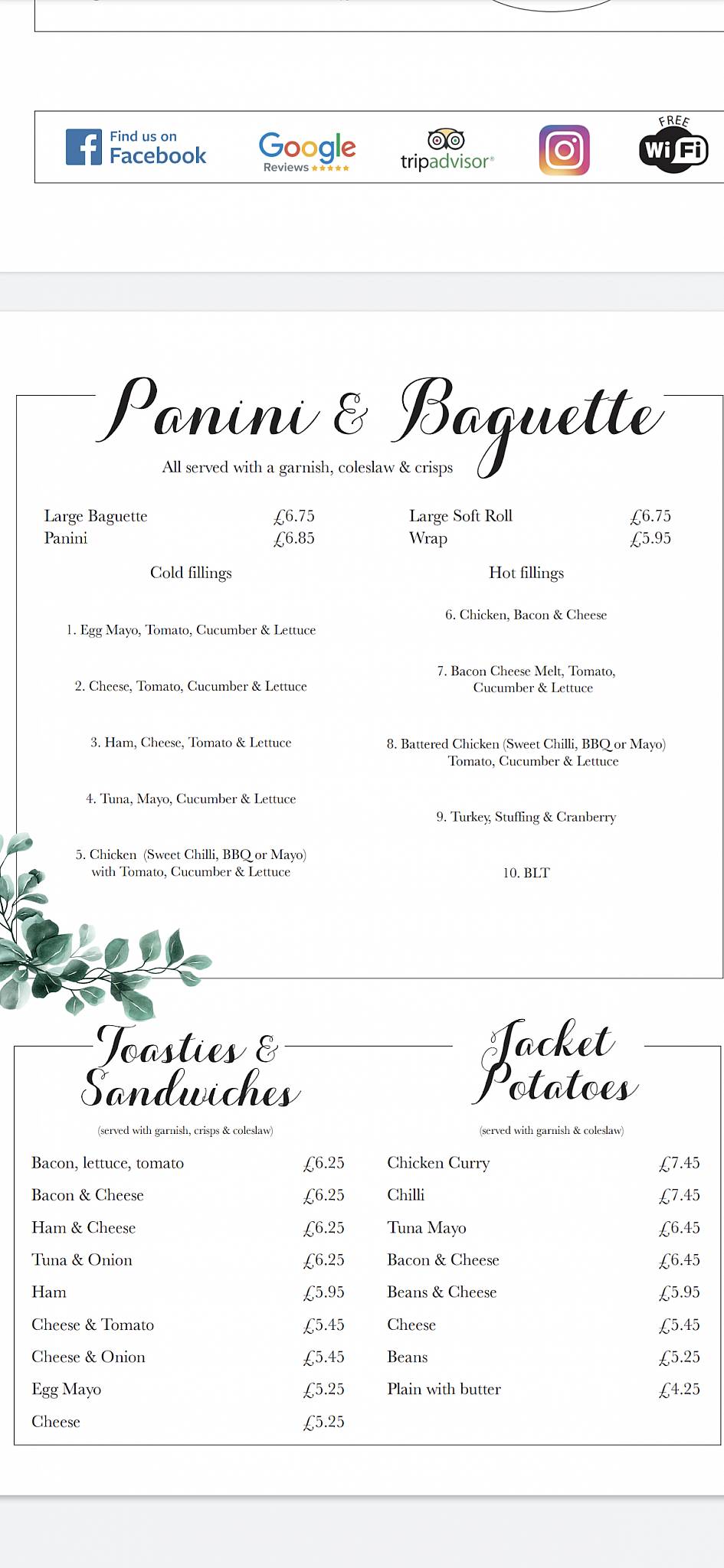 Menu at Coast Cafe, Llantwit Major