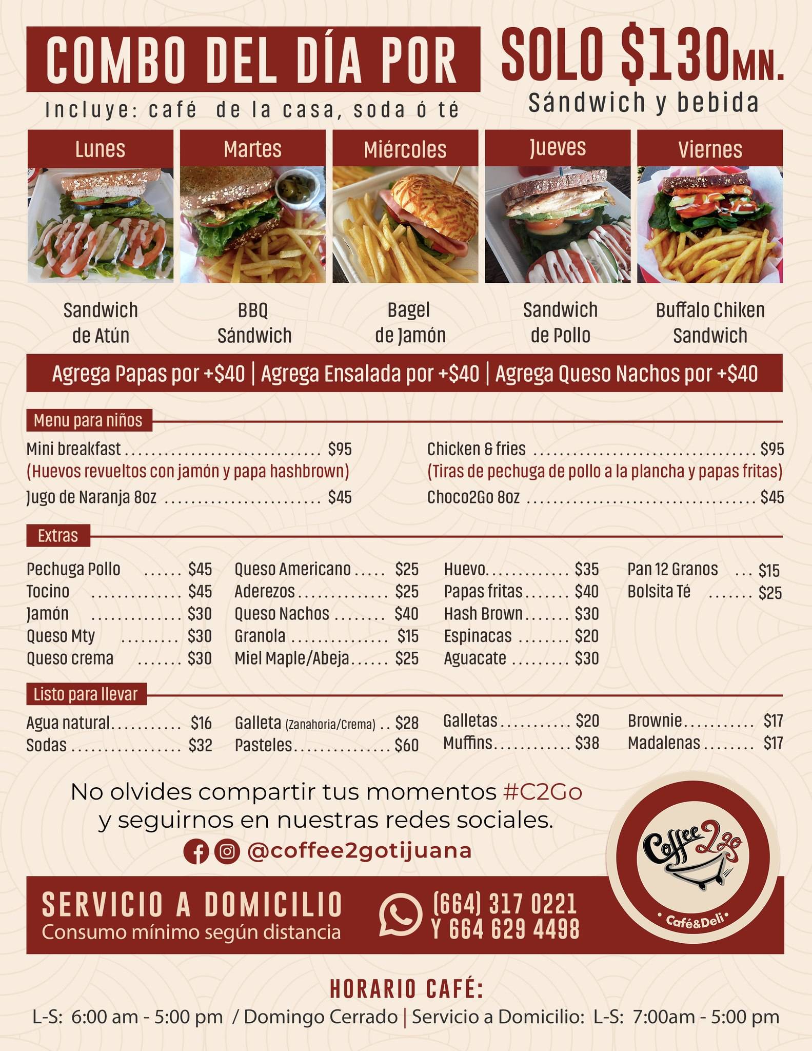 Menu at Coffee2go cafe, Tijuana, Blvd. Casa Blanca 21351
