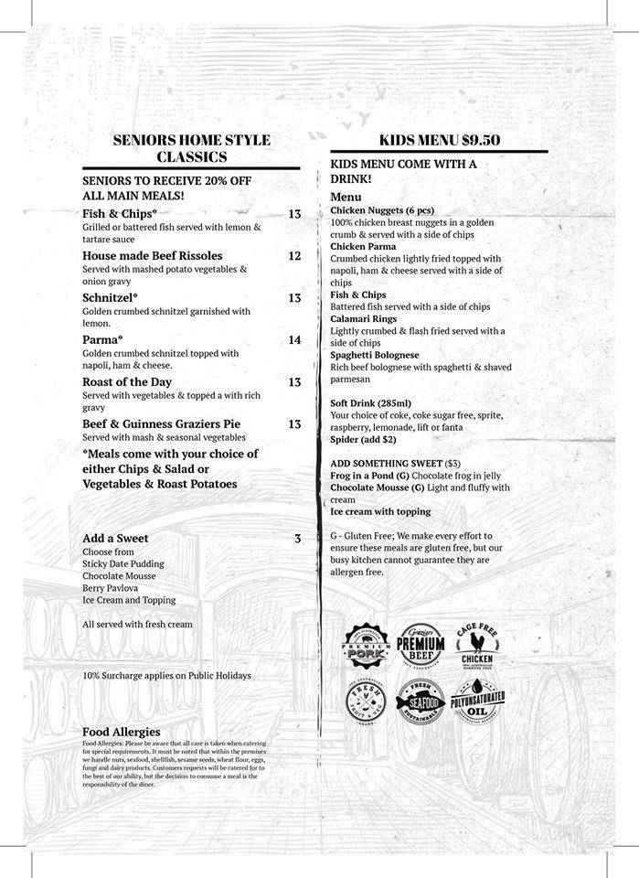 Menu at Commercial Hotel pub & bar, Werribee