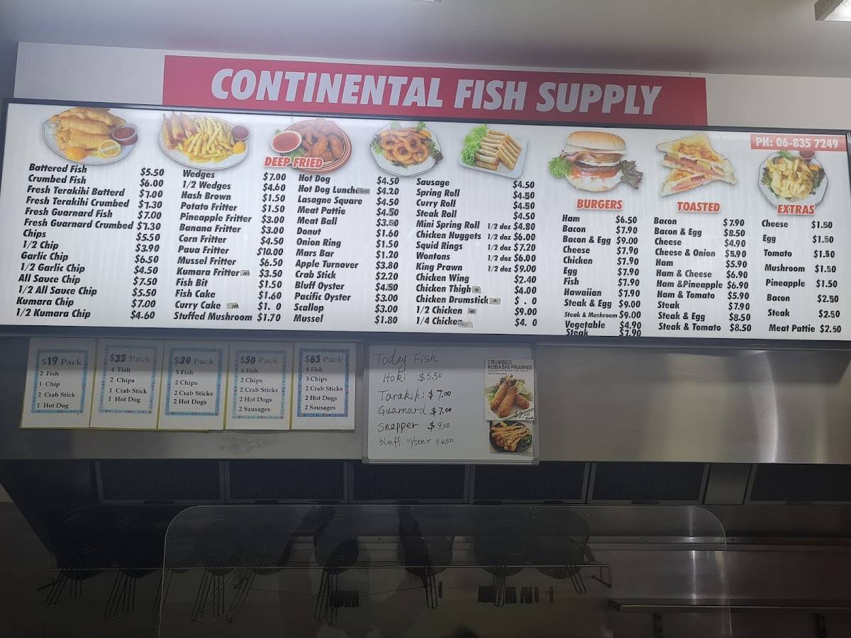 Menu at Continental Fish Supply fast food, Napier