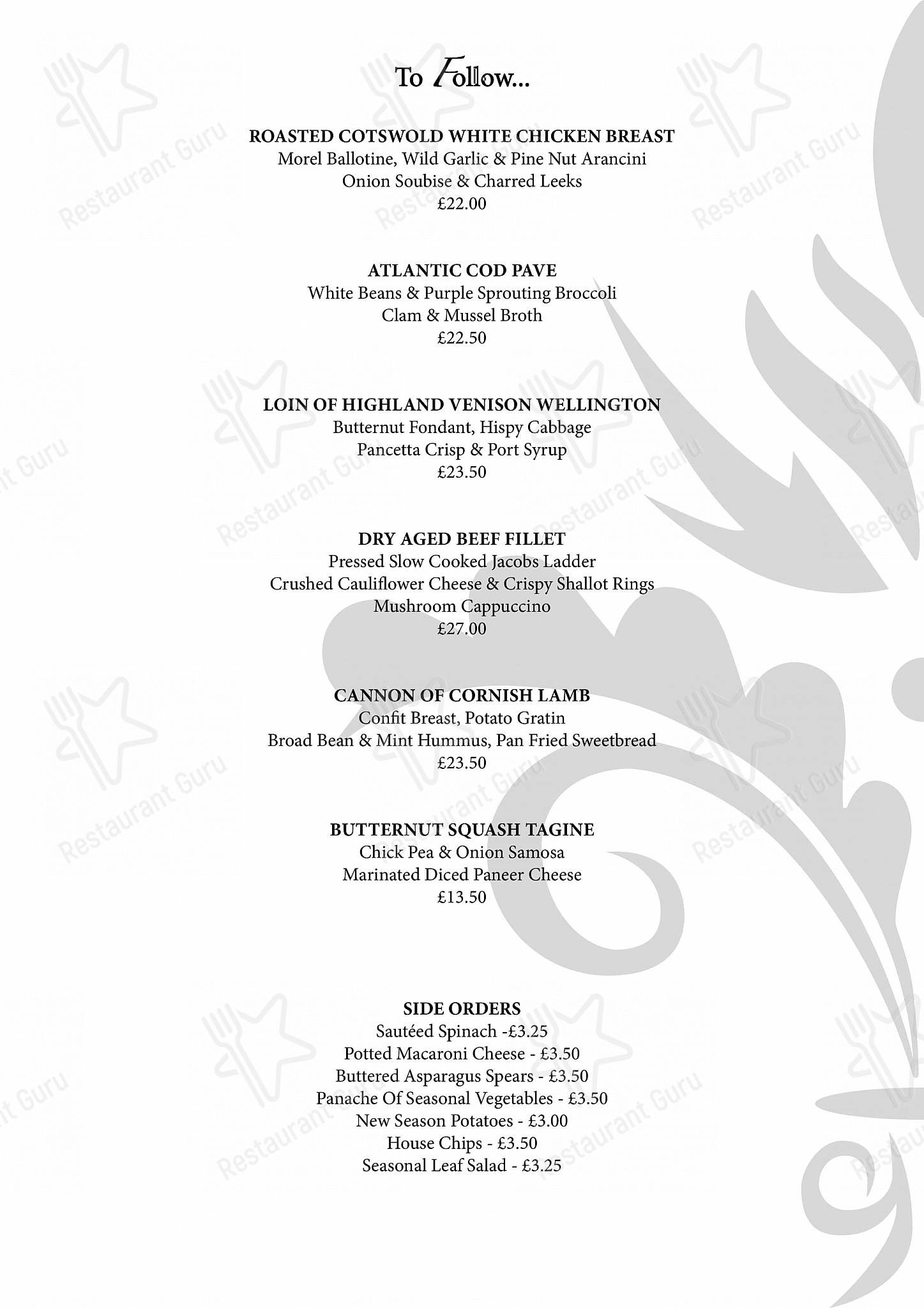 Menu at Coombe Abbey Hotel pub & bar, Coventry