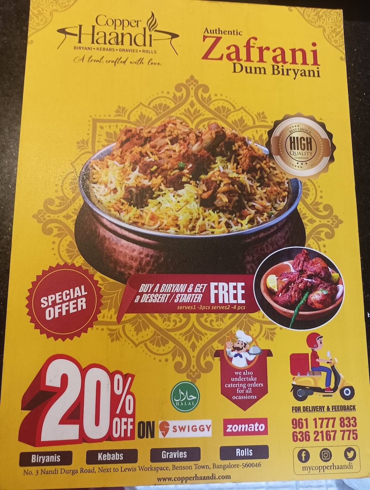 Menu at Copper Haandi Biryani, Bengaluru