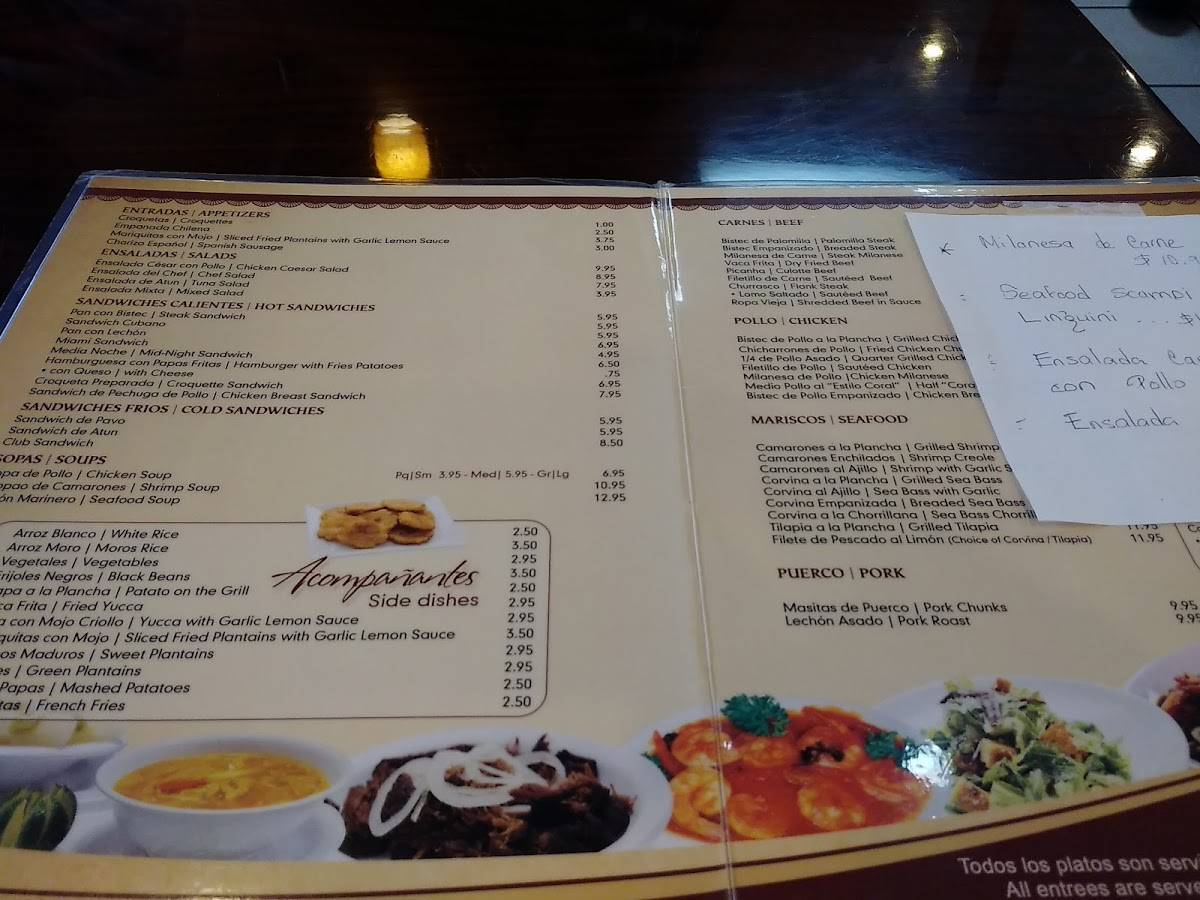 Menu at Coral Restaurant, Miami, NW 82nd Ave