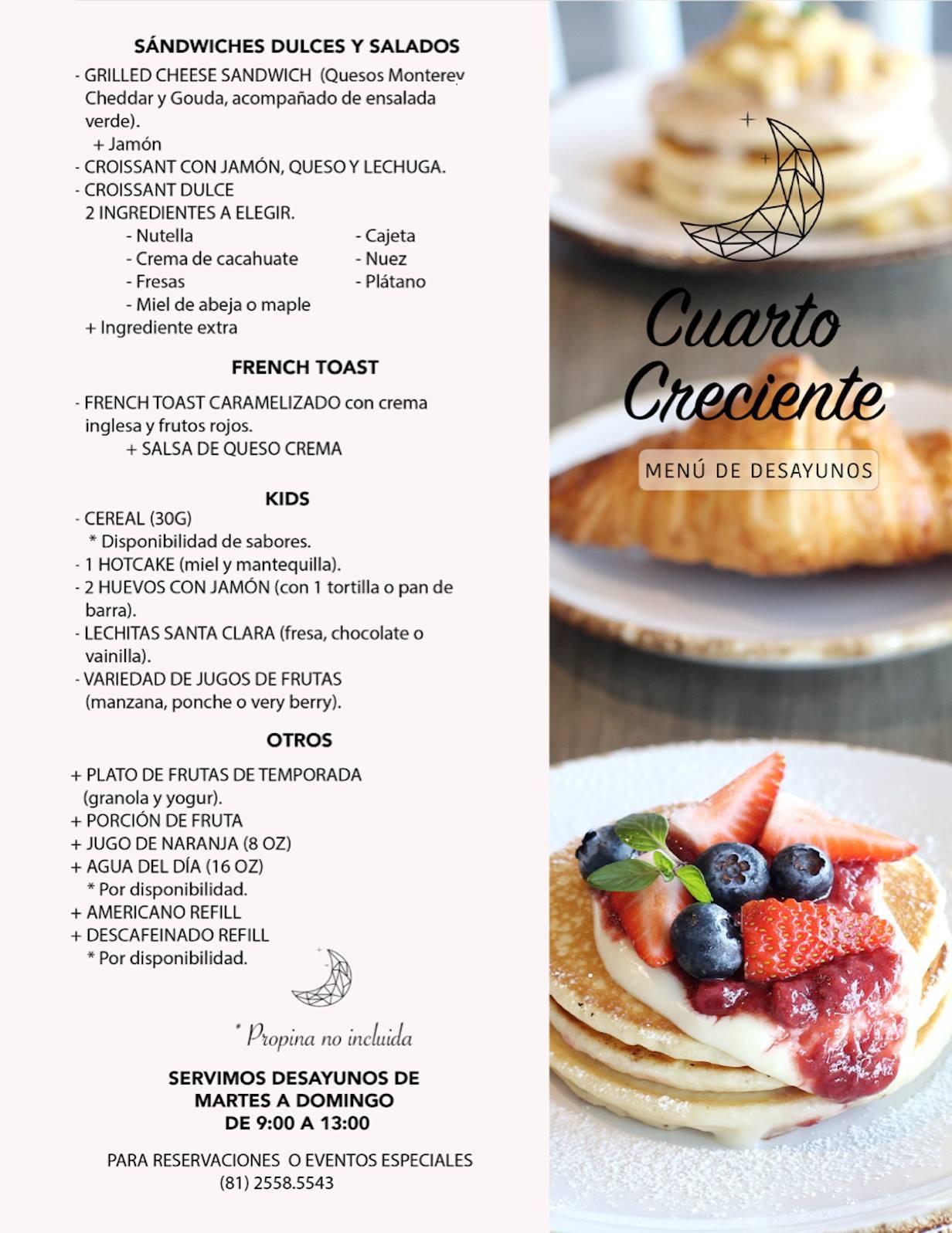 Carta del postres Cuarto Creciente, San Nicolás del los Garza