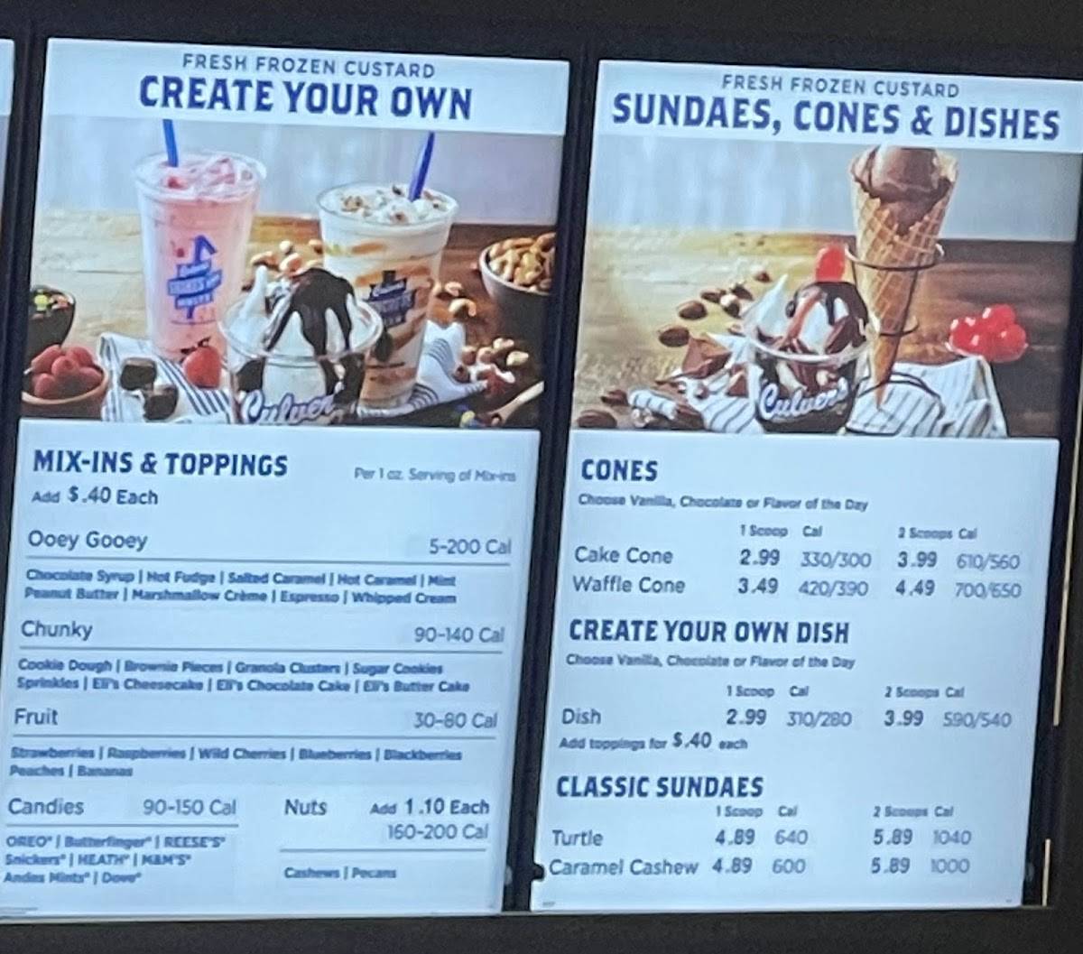 Menu at Culver's fast food, Mobile