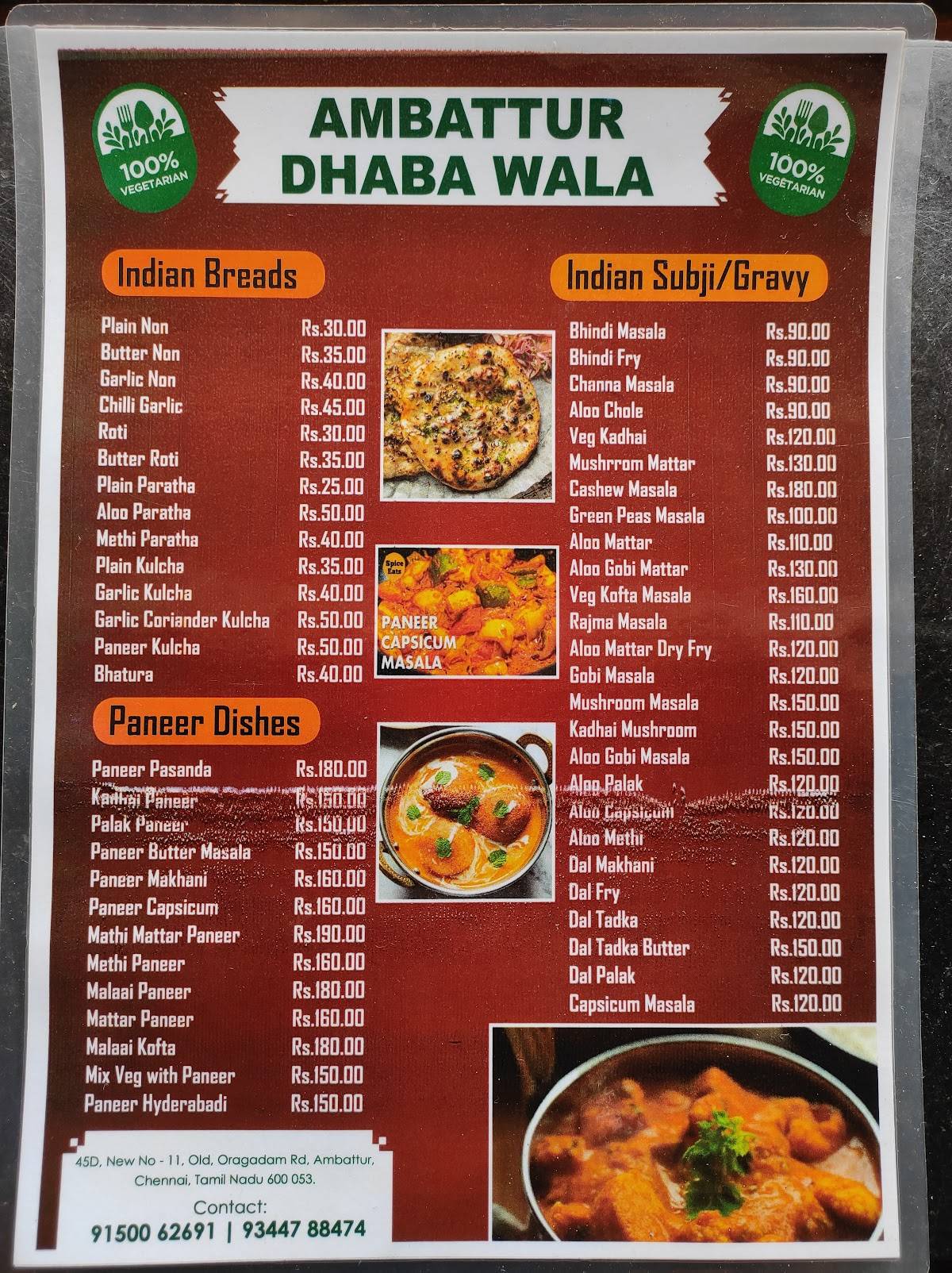 Menu at DHABA WALA, Chennai