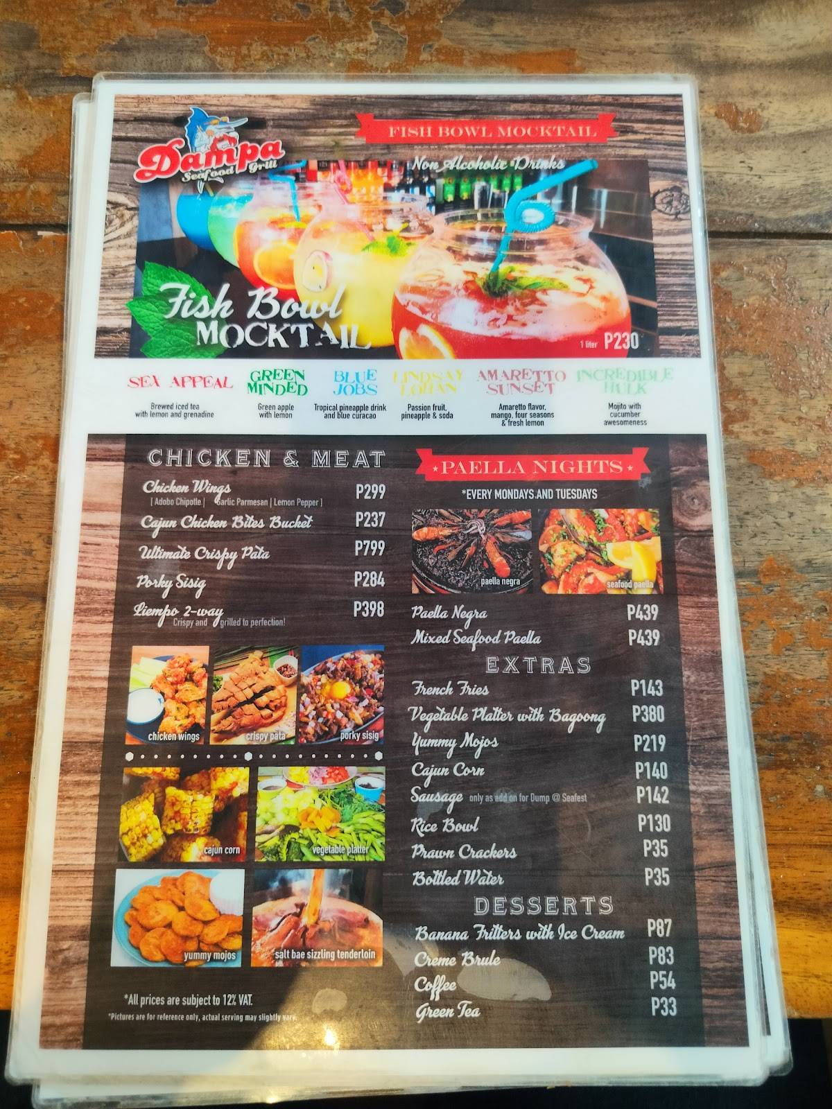 Menu at Dampa Seafood Grill restaurant, Quezon City