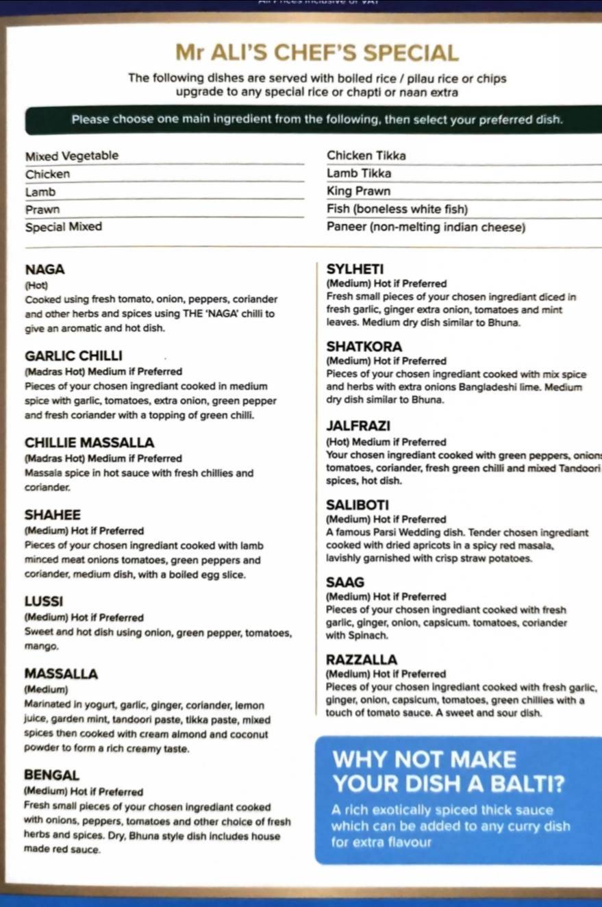 Menu at Anaz restaurant, Darwen, 110