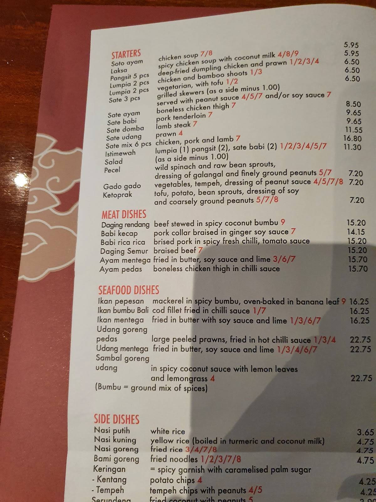 Menu at De Lachende Javaan, Haarlem