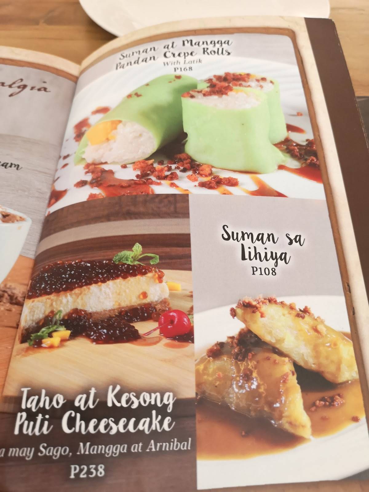 Menu at Dekada, Historic Filipino Cuisine restaurant, Makati