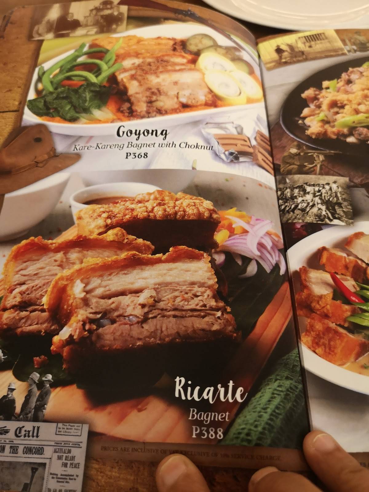 Menu at Dekada, Historic Filipino Cuisine restaurant, Makati