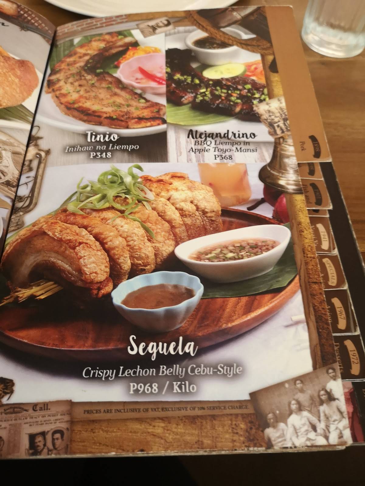 Menu at Dekada, Historic Filipino Cuisine restaurant, Makati