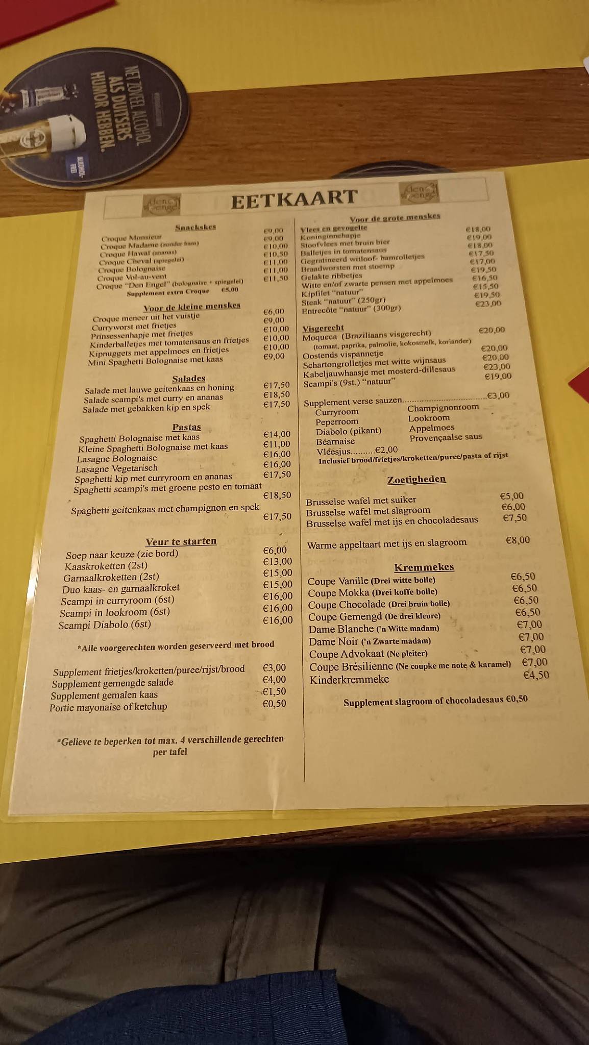 Menu at Den Engel, Tervuren