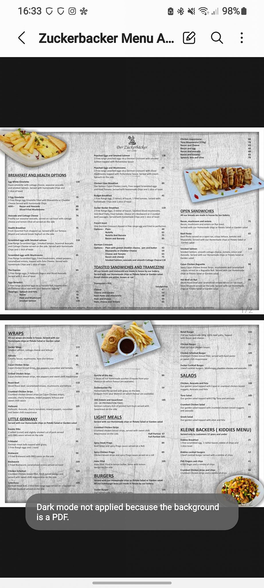 Menu at Der Zucker Backer cafe, Pretoria, Menlyn Retail Park Corner ...