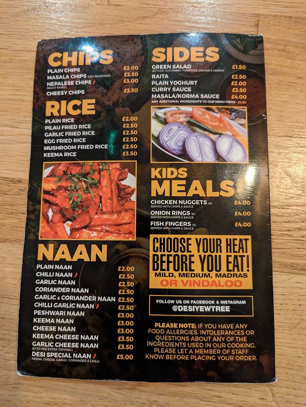 Menu at Desi Yew Tree pub & bar, Wolverhampton