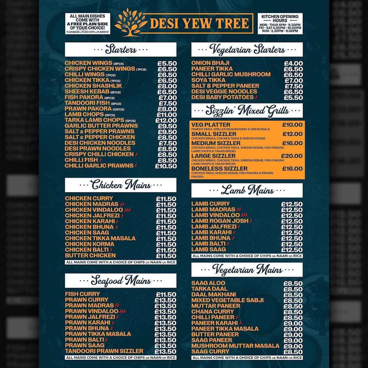 Menu at Desi Yew Tree pub & bar, Wolverhampton