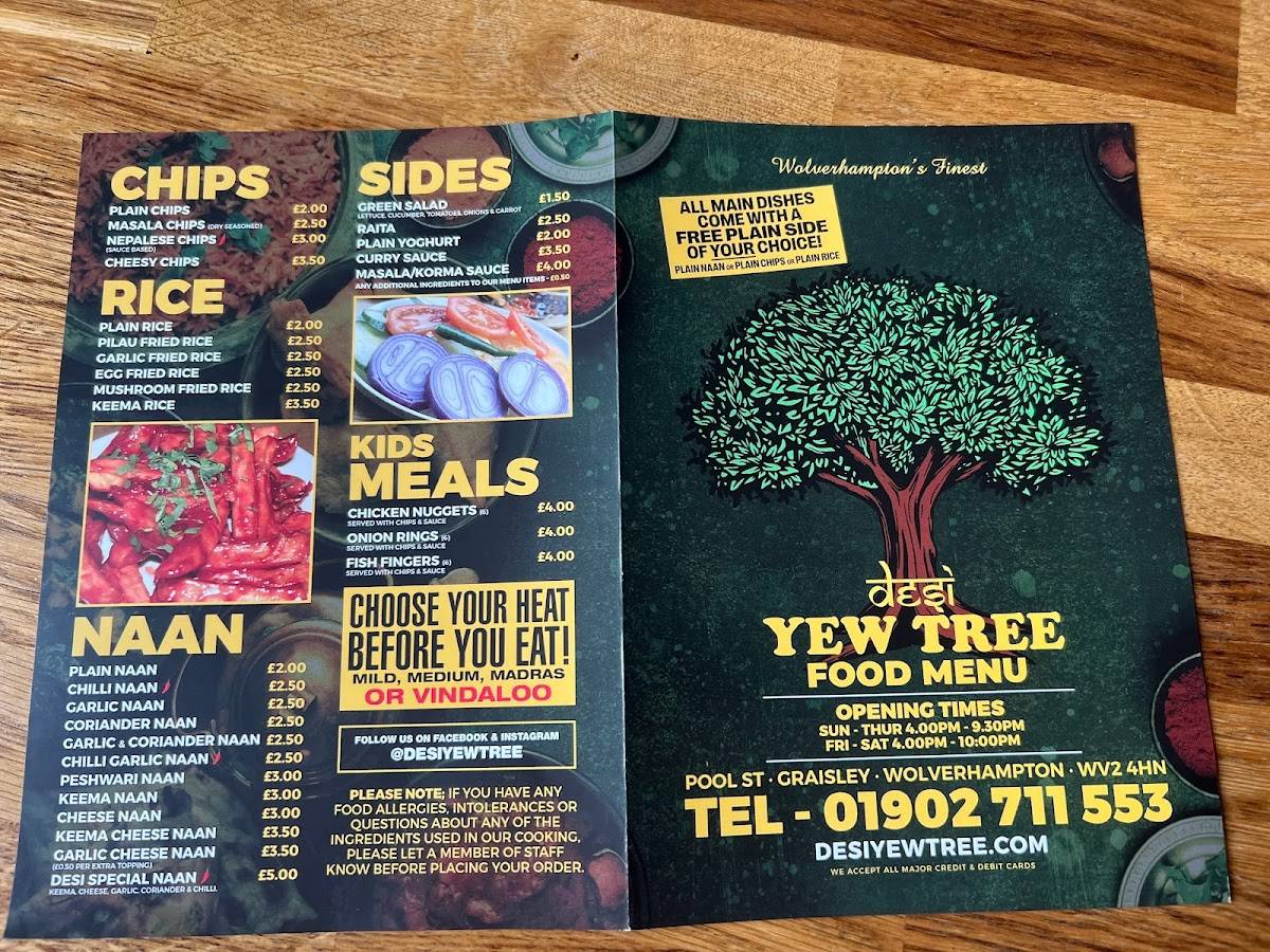 Menu at Desi Yew Tree pub & bar, Wolverhampton