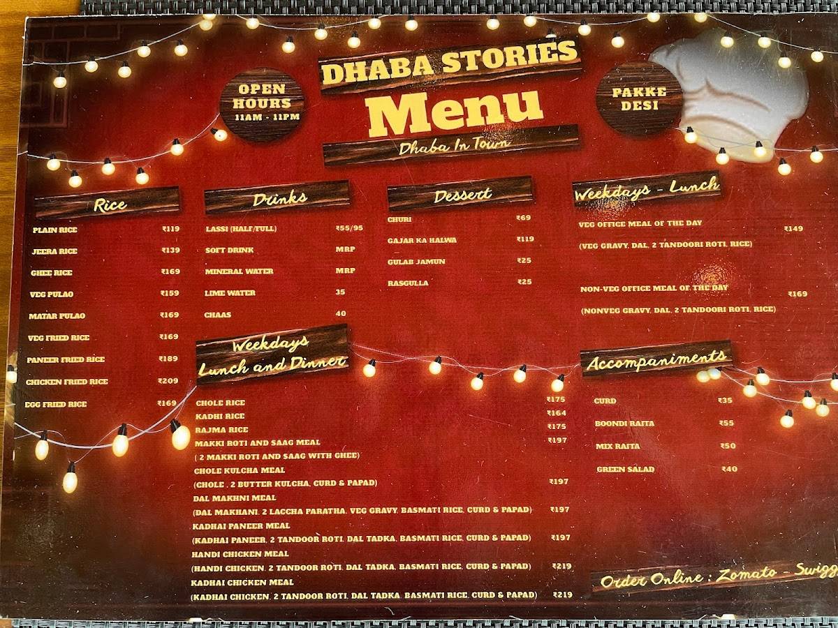 Menu at Dhaba Stories HSR, Bengaluru