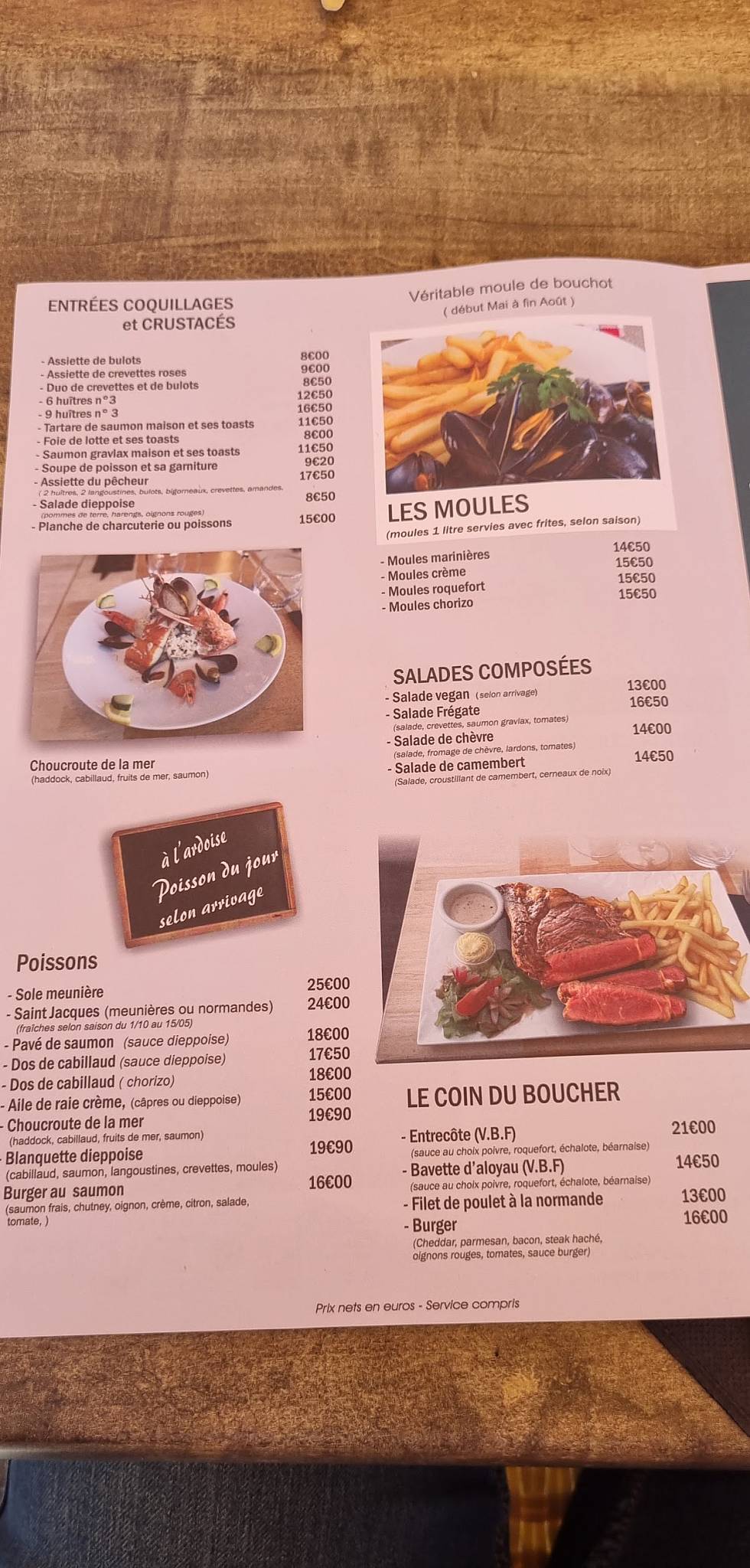 Menu au La Frégate restaurant, Dieppe, 23 B Quai Henri IV