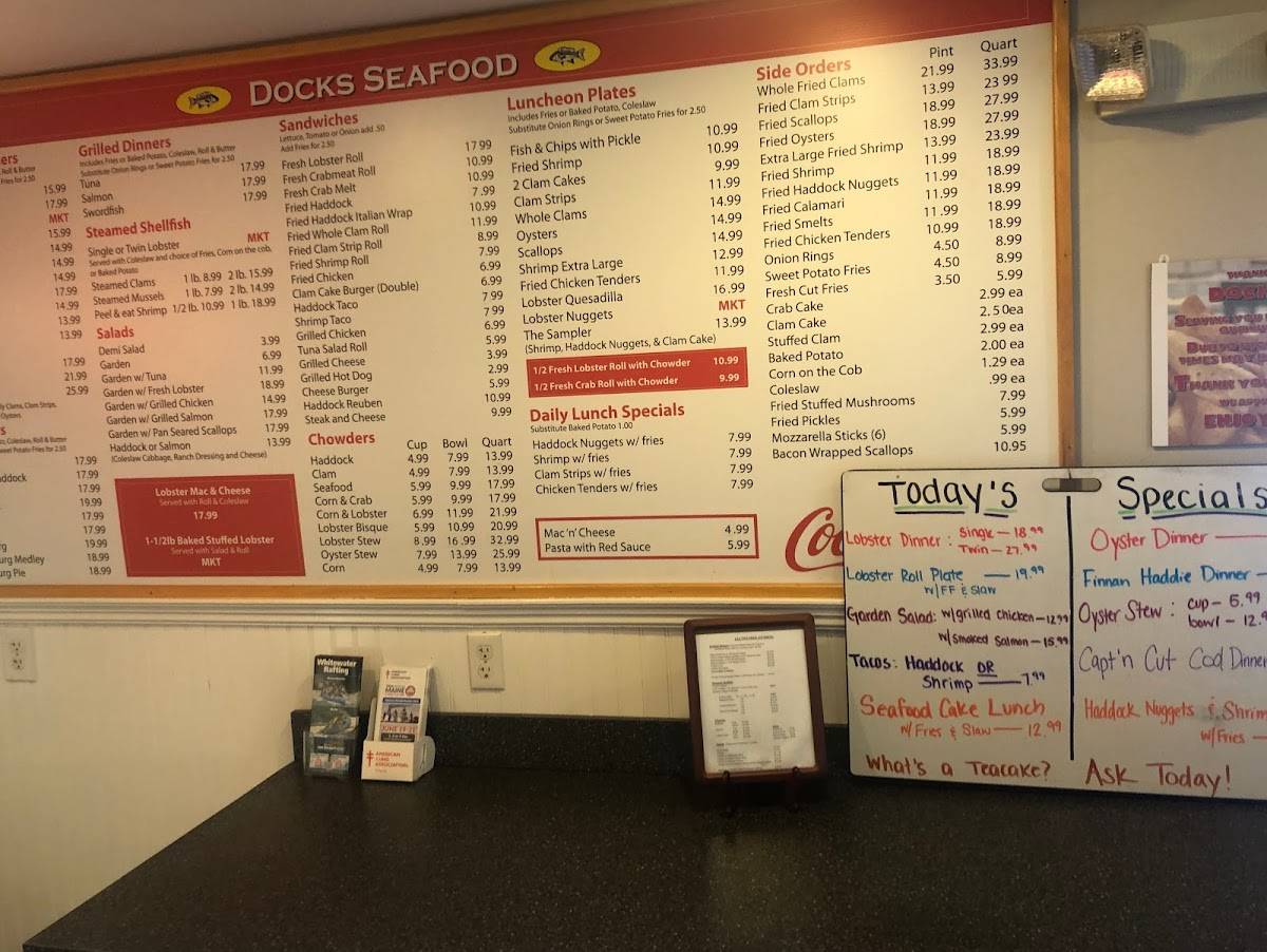 Menu at Docks Seafood restaurant, South Portland