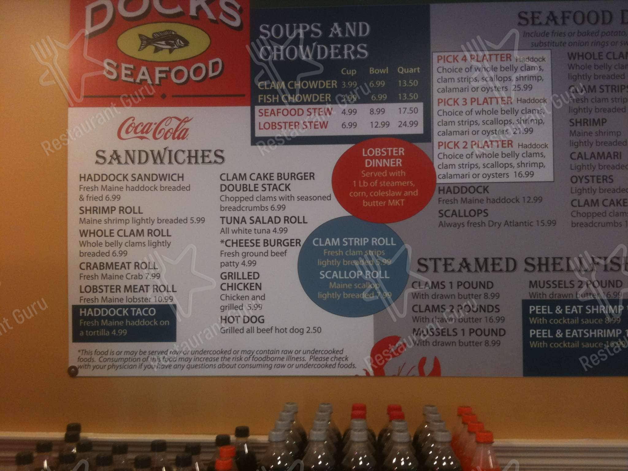 Menu at Docks Seafood restaurant, South Portland