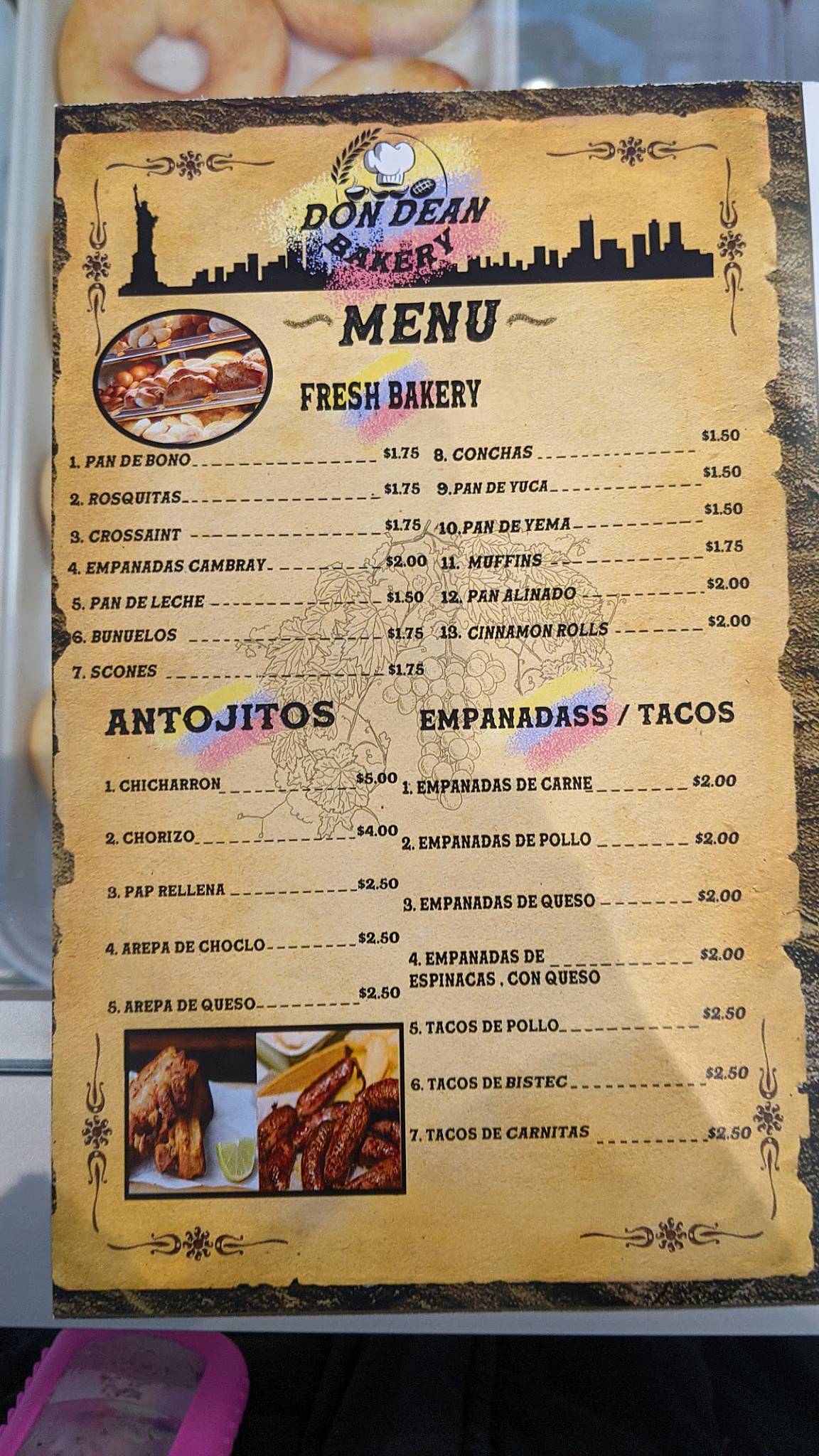 Menu at Don Dean Bakery, New York City