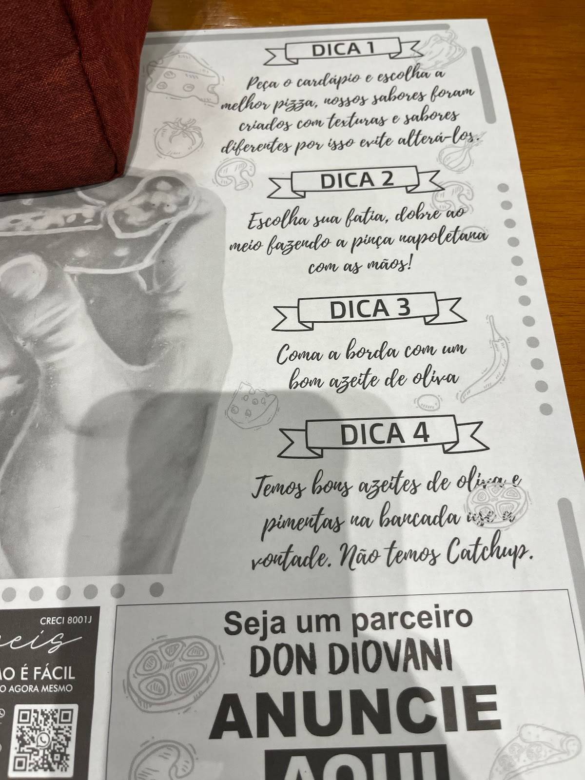 Carta del restaurante Don Diovani Penha, Penha