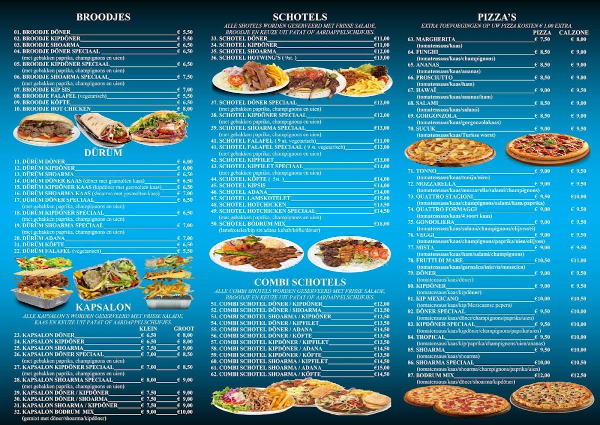 Menu au Donerhuis Bodrum, Leerdam