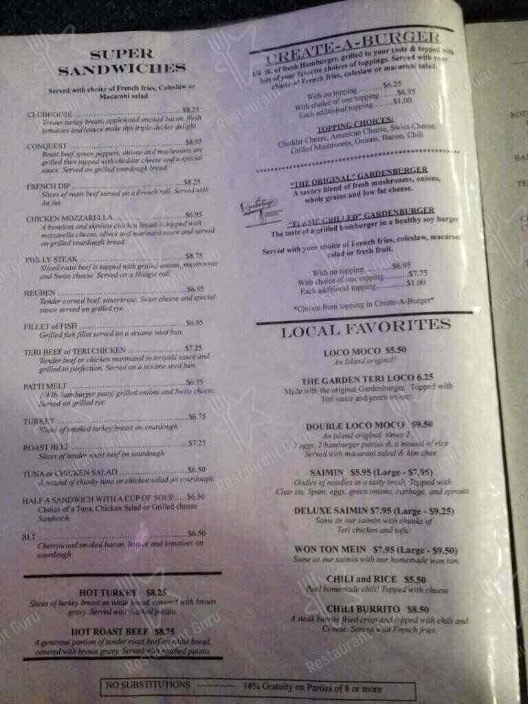 Menu at Don's Grill restaurant, Hilo