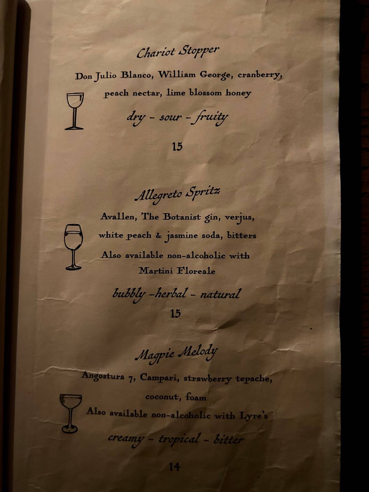 Menu at Door 74, Amsterdam