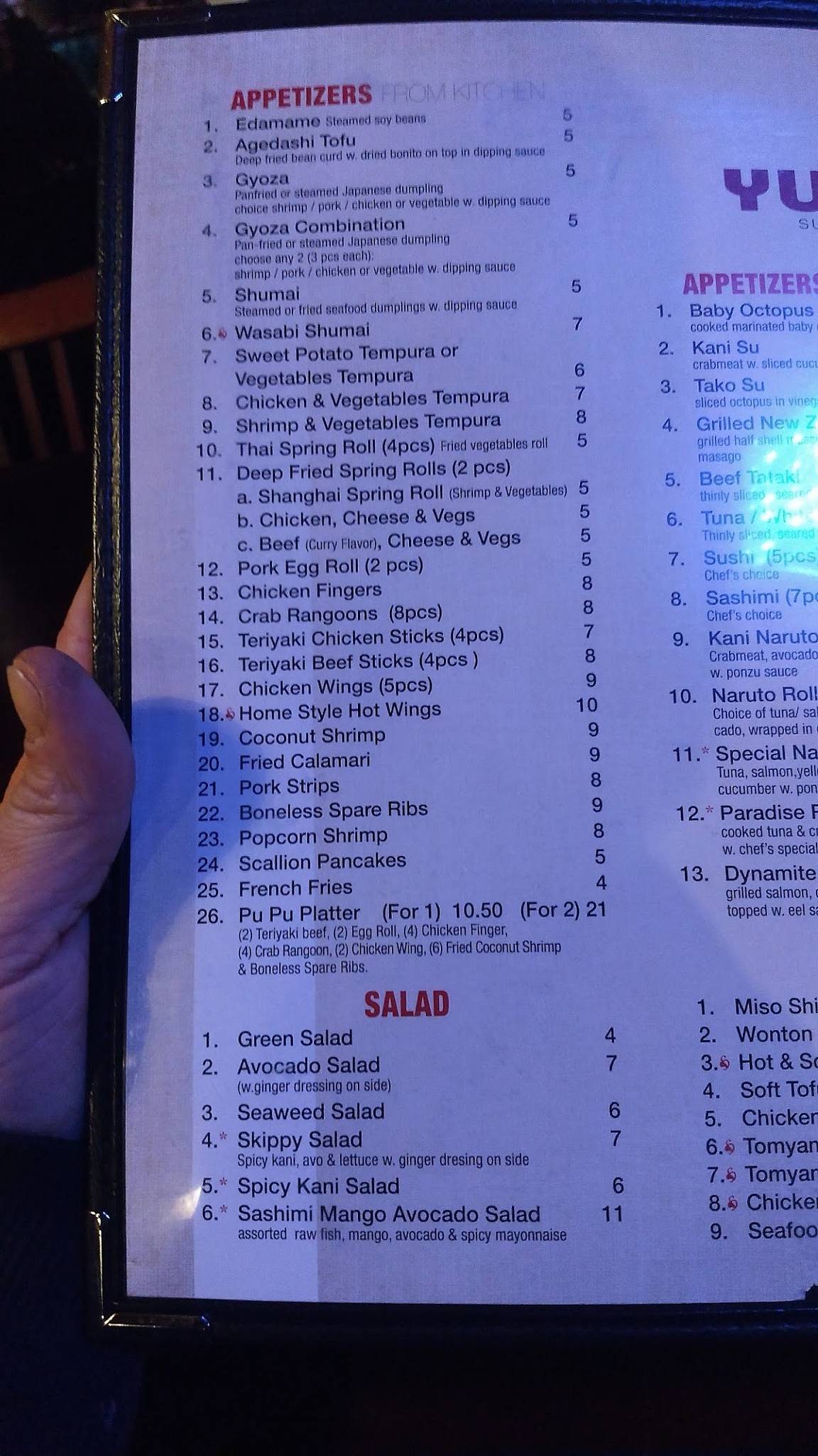 Menu at Yujo Sushi & Asian Cuisine restaurant, Dracut