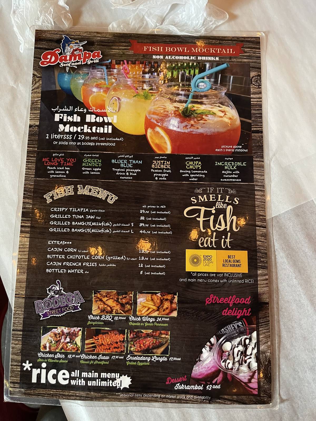 Menu at Dampa Seafood Grill - Dubai restaurant, Dubai, Baniyas Rd