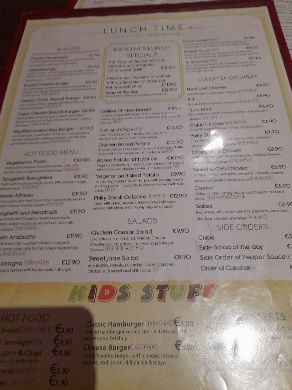 Menu at Pandini's Restaurant, Clondalkin