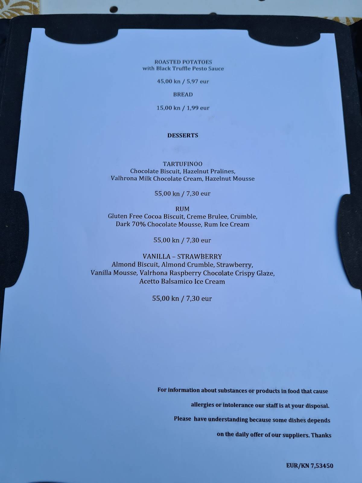 Menu at Dvor restaurant, Split, Put Firula 14