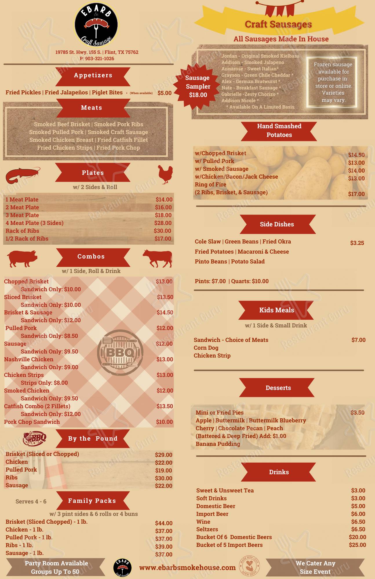 Menu at EBARB'S CRAFT SAUSAGE & SMOKEHOUSE, Noonday