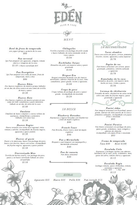 Carta de EDÉN FLOR Y CAFÉ, Monterrey