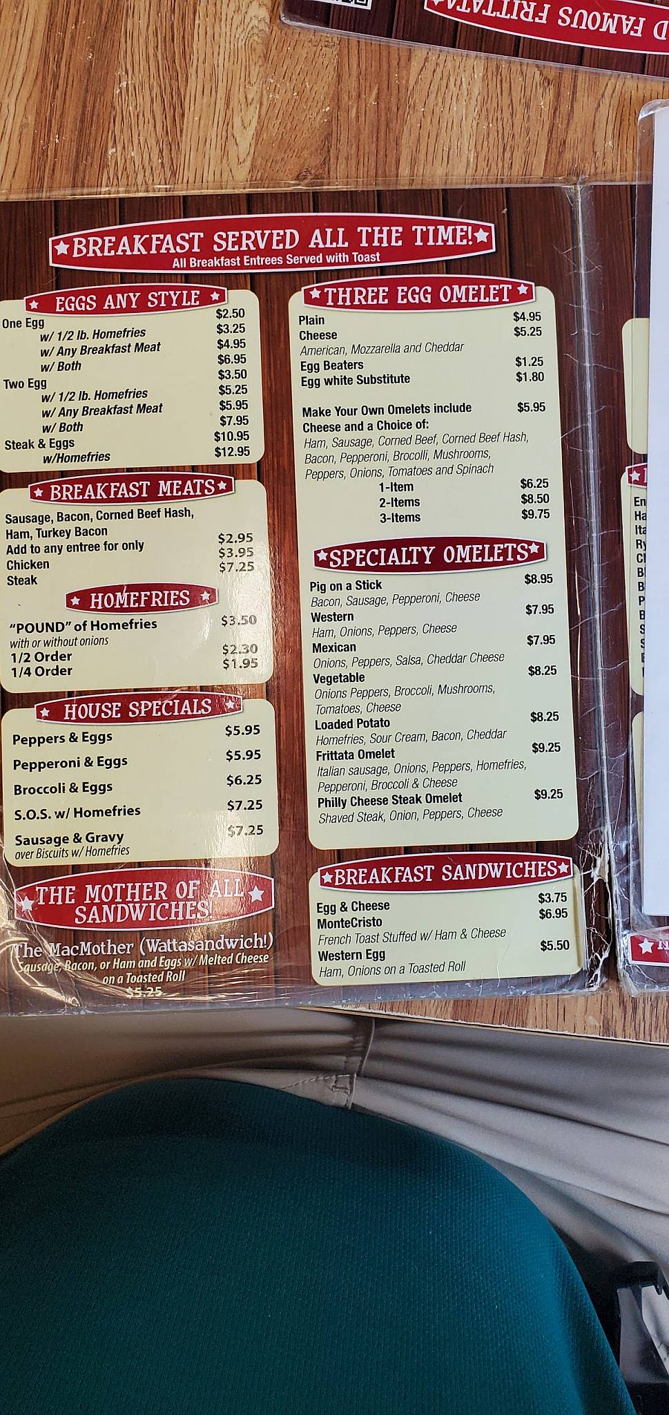 Menu at Mother's Cupboard restaurant, Syracuse
